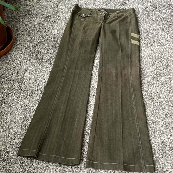 anja flint | Pants & Jumpsuits | Military Style Fashion Green Flare Leg ...